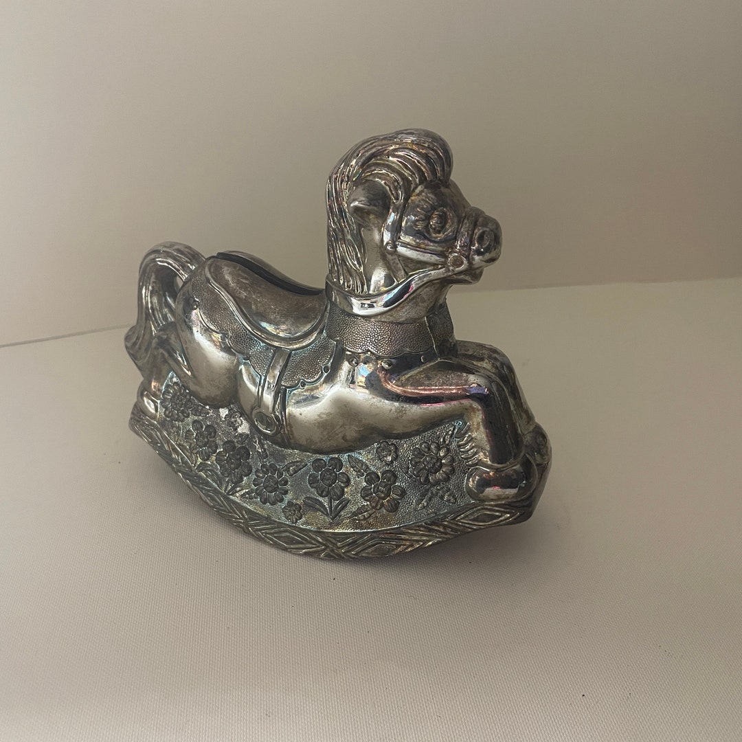 Pewter Coin Bank, ROCKING HORSE, Nursery Decor, Sculpture, Pony, Mare ...