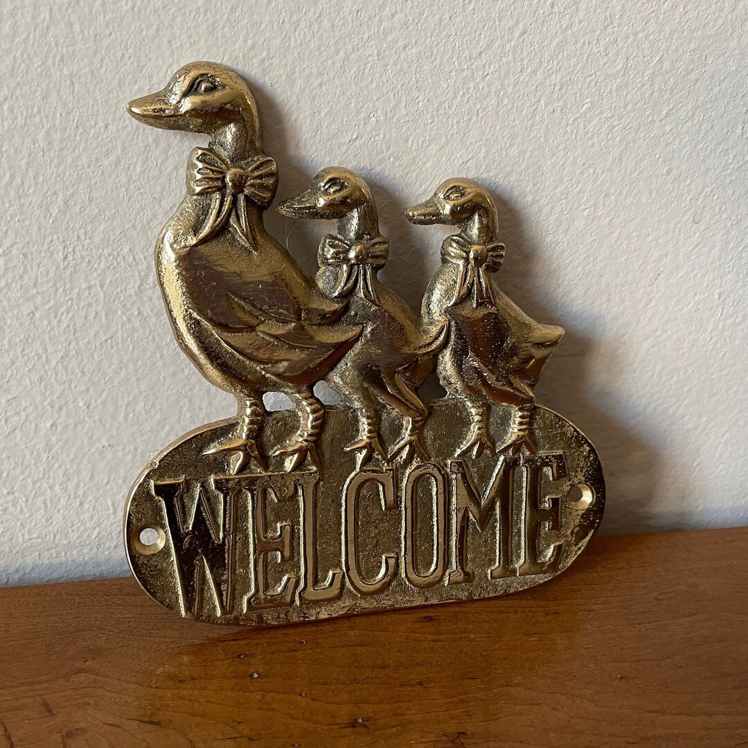 Brass Duck Welcome Sign, Duck Family, Waterfowl, Duckling, Anatidae ...
