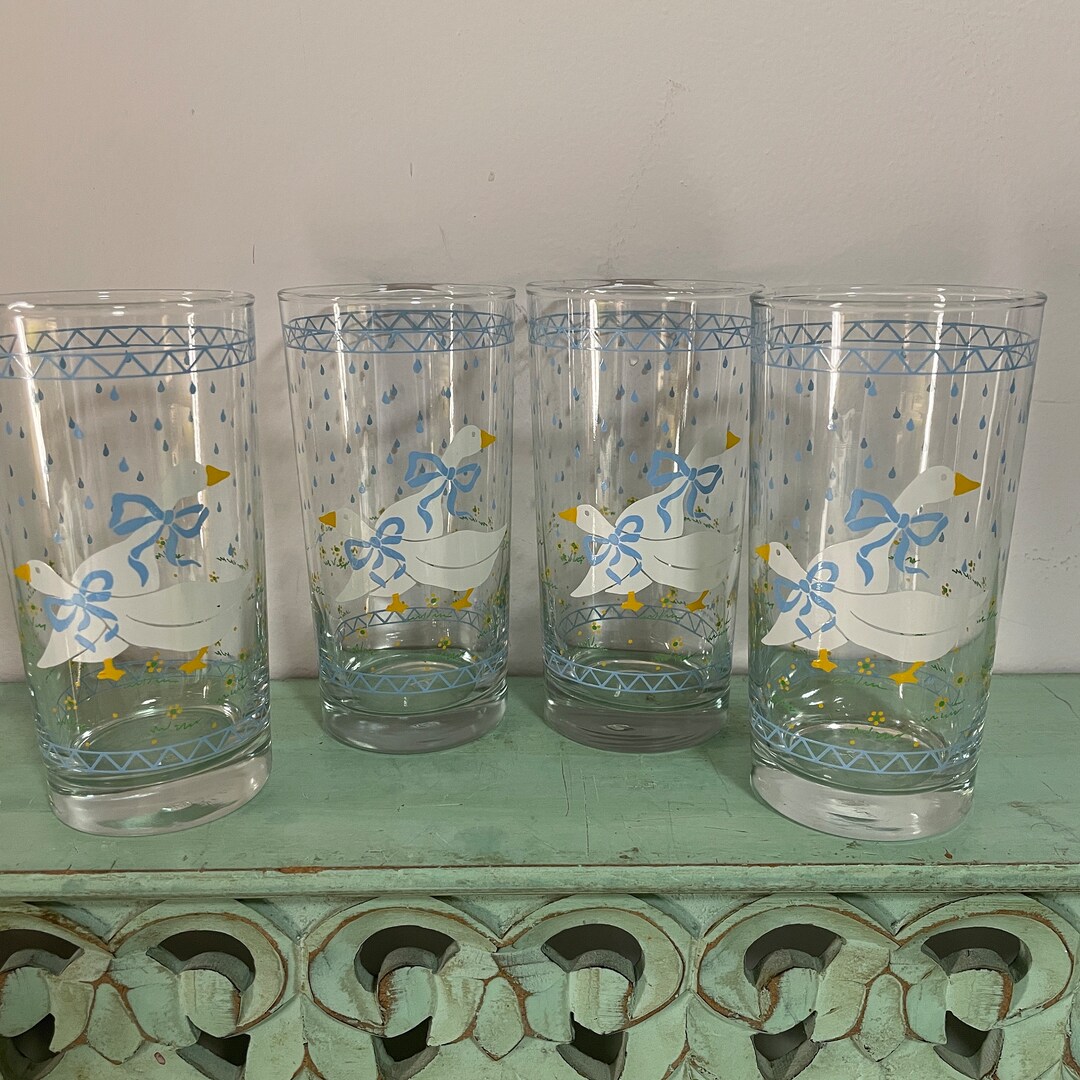 Anchor Hocking Glassware With Geese in Blue Bowties - Set of Four ...