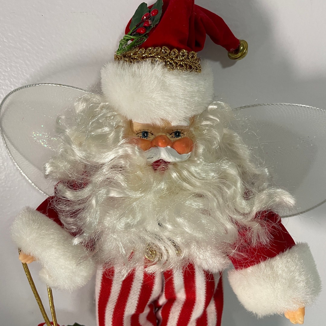 Poseable 13” (33 Cm) Fairy Santa Claus, Carrying a Gold Bell Adorned ...