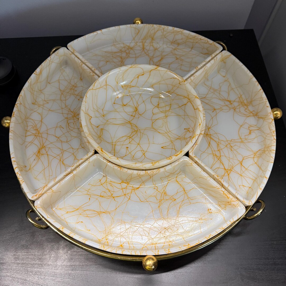 Hazel Atlas Milk Glass Lazy Susan, Fruit and Vegetable Tray, Metal ...