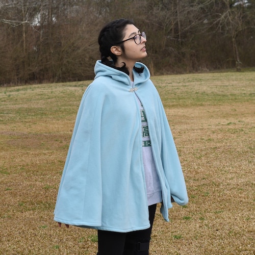 Short Fleece Cloak Blue Full Circle Cloak Cape With Hood | Etsy