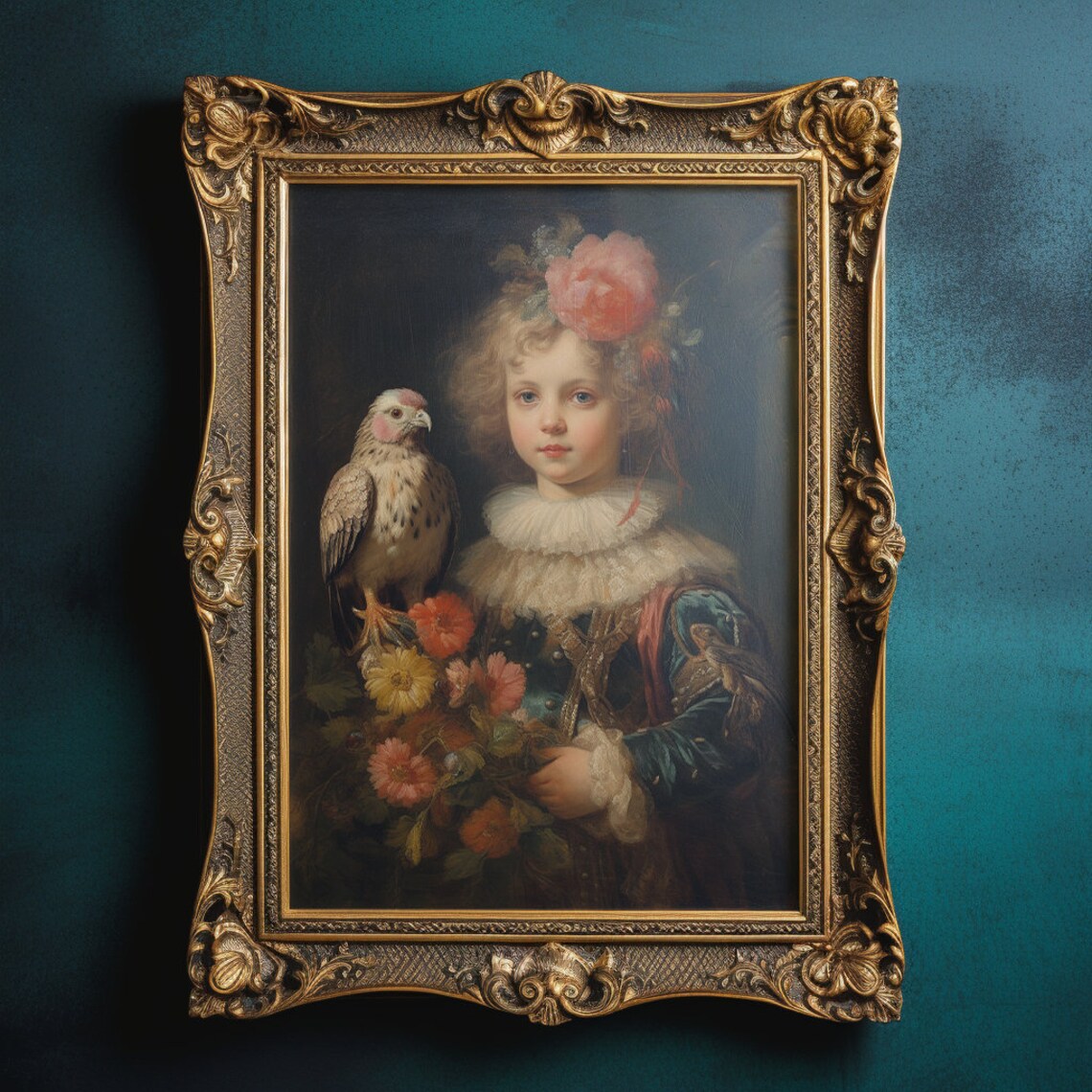 Baroque Girl & Bird Print - Etsy