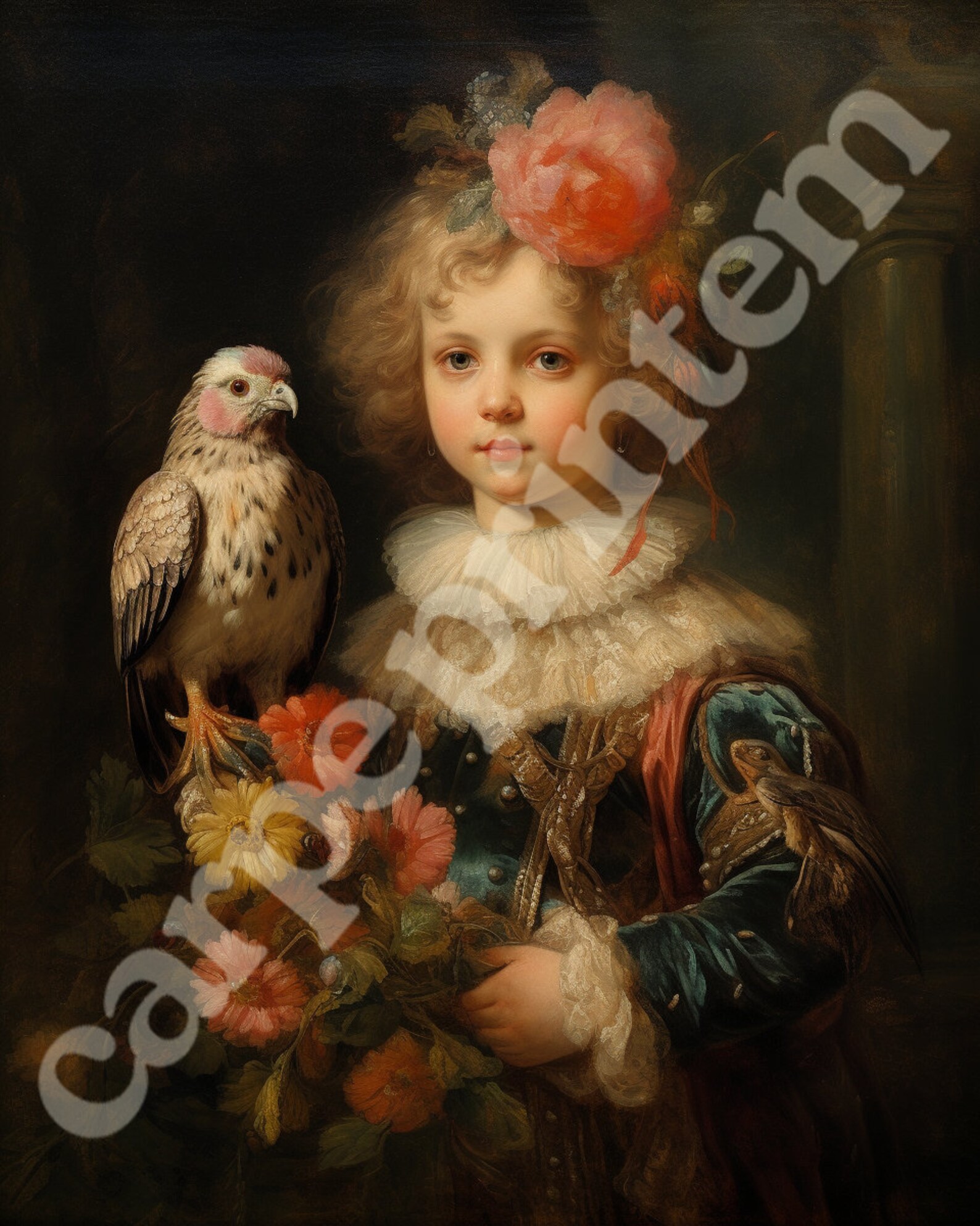Baroque Girl & Bird Print - Etsy