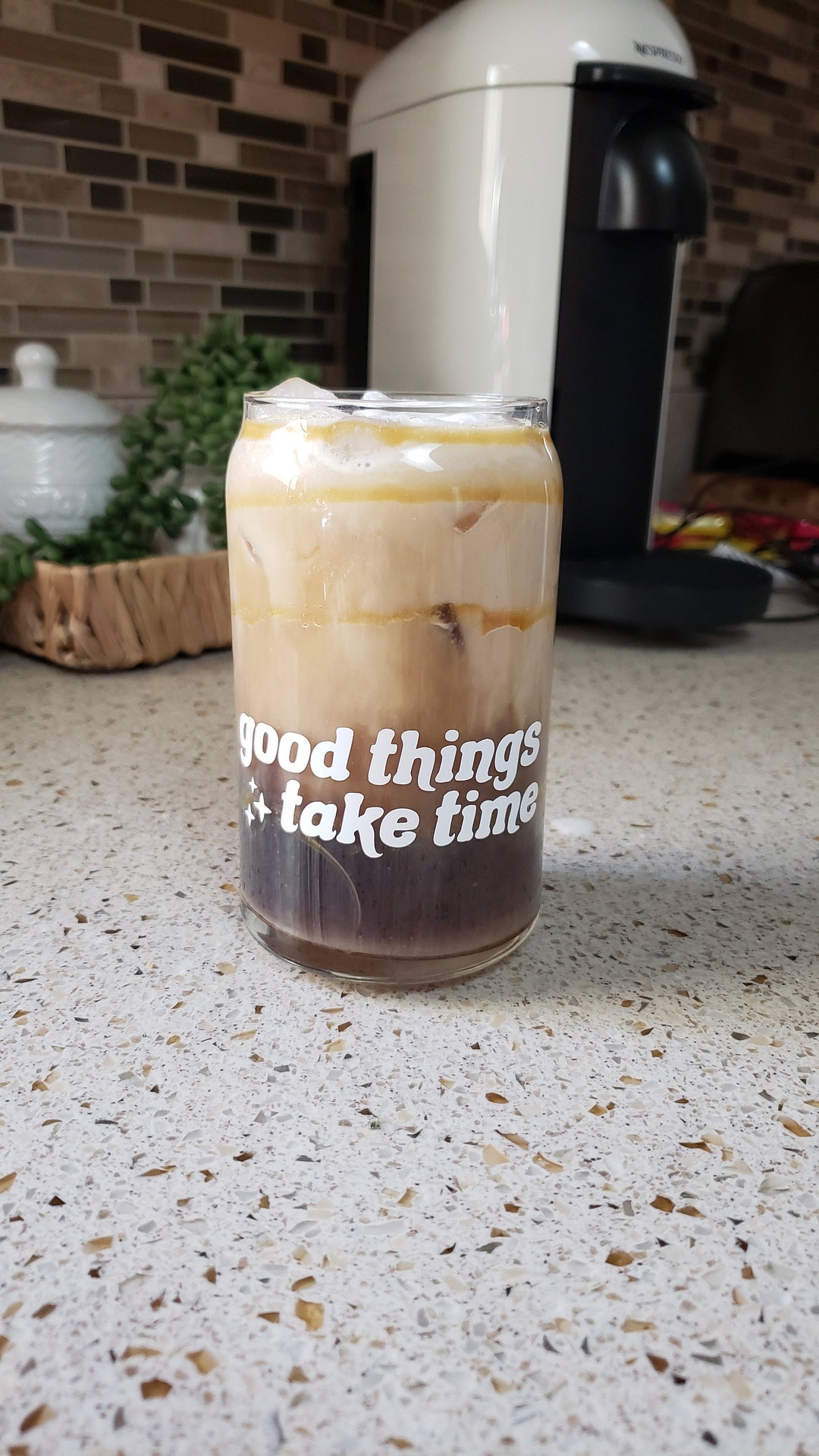 Iced Coffee Glass Can Shaped Glass Aesthetic Coffee Glass Cup With Lid ...