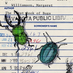 Bugs Upcycled Library Card Print - Etsy