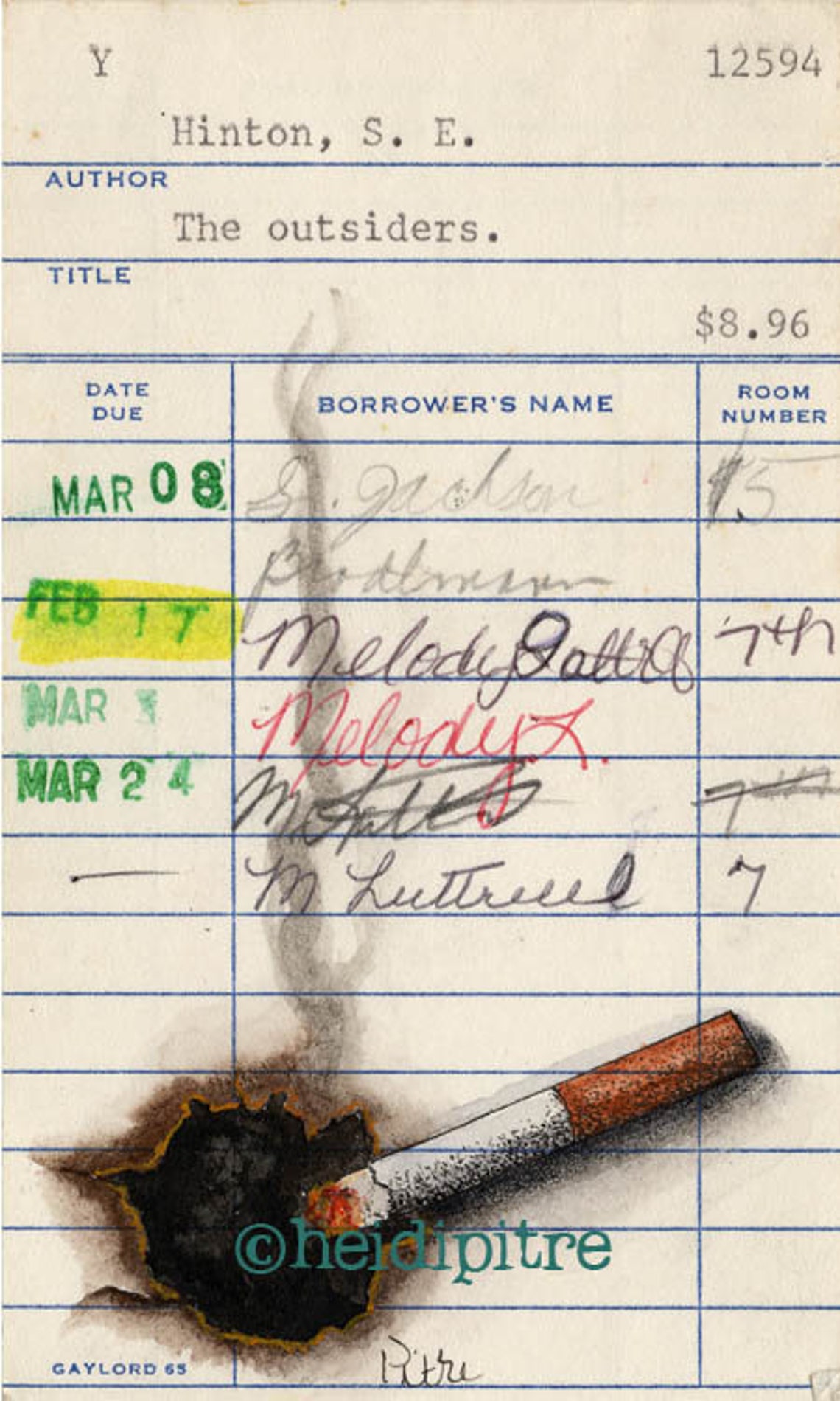 The Outsiders Upcycled Library Card Print - Etsy