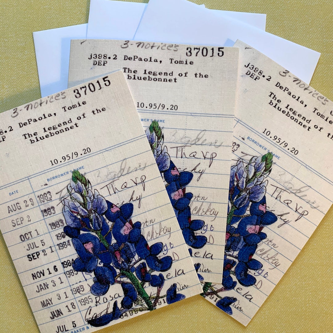 Bluebonnet Library Card Notecard Set - Etsy
