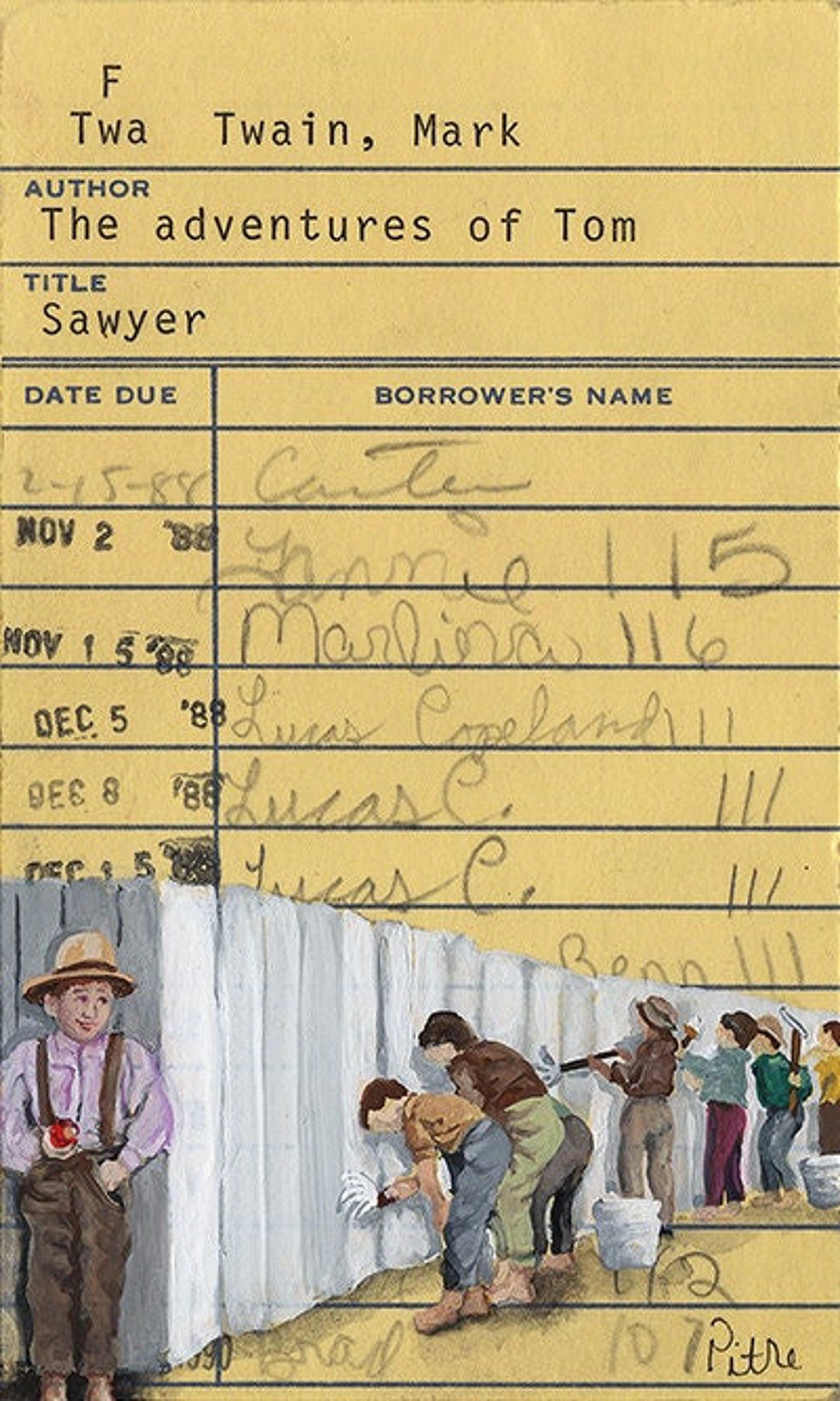 Mark Twain "the Adventures of Tom Sawyer" Upcycled Library Card Print ...