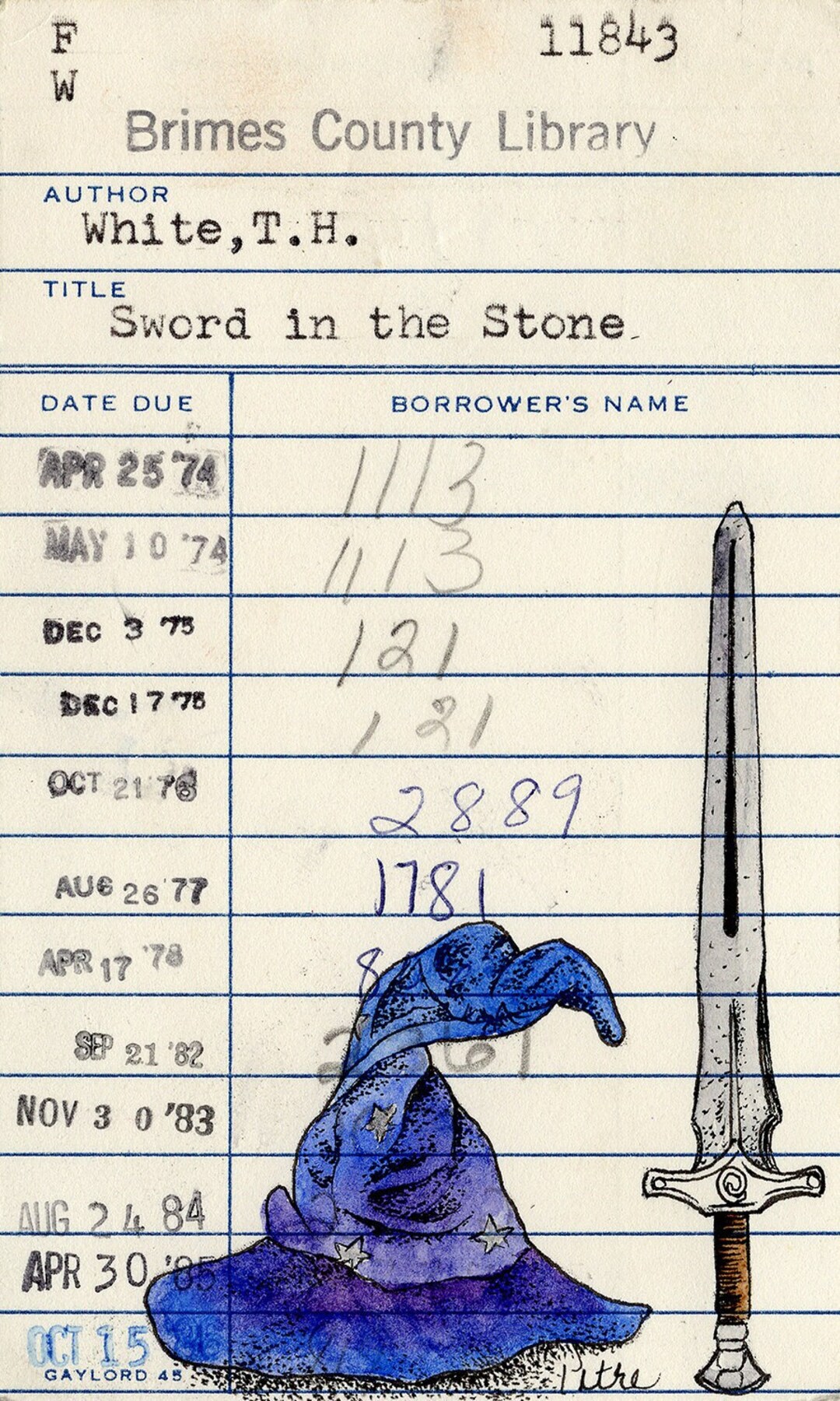 The Sword in the Stone Upcycled Library Card Print - Etsy