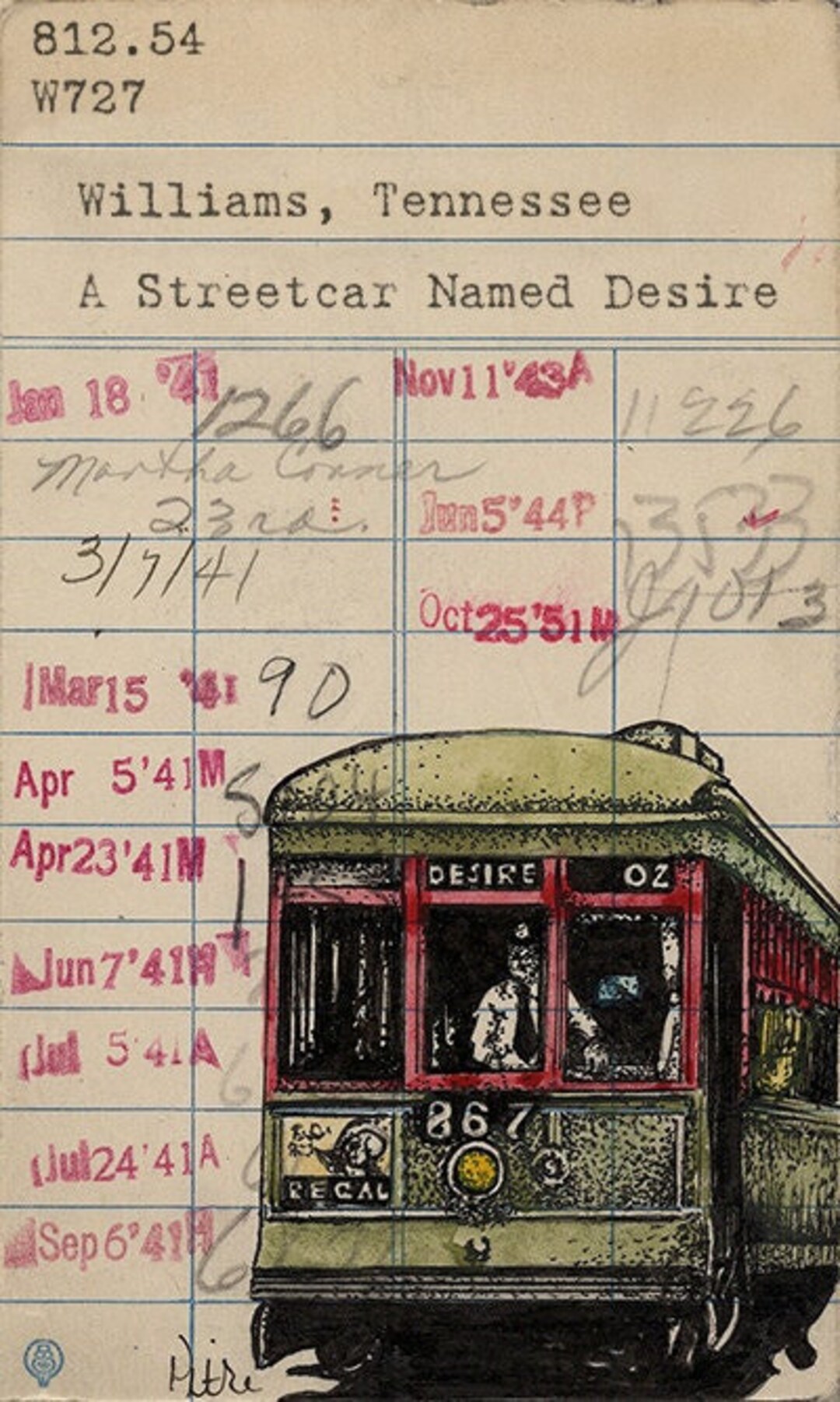 Tennessee Williams' "a Streetcar Named Desire" Upcycled Library Card ...