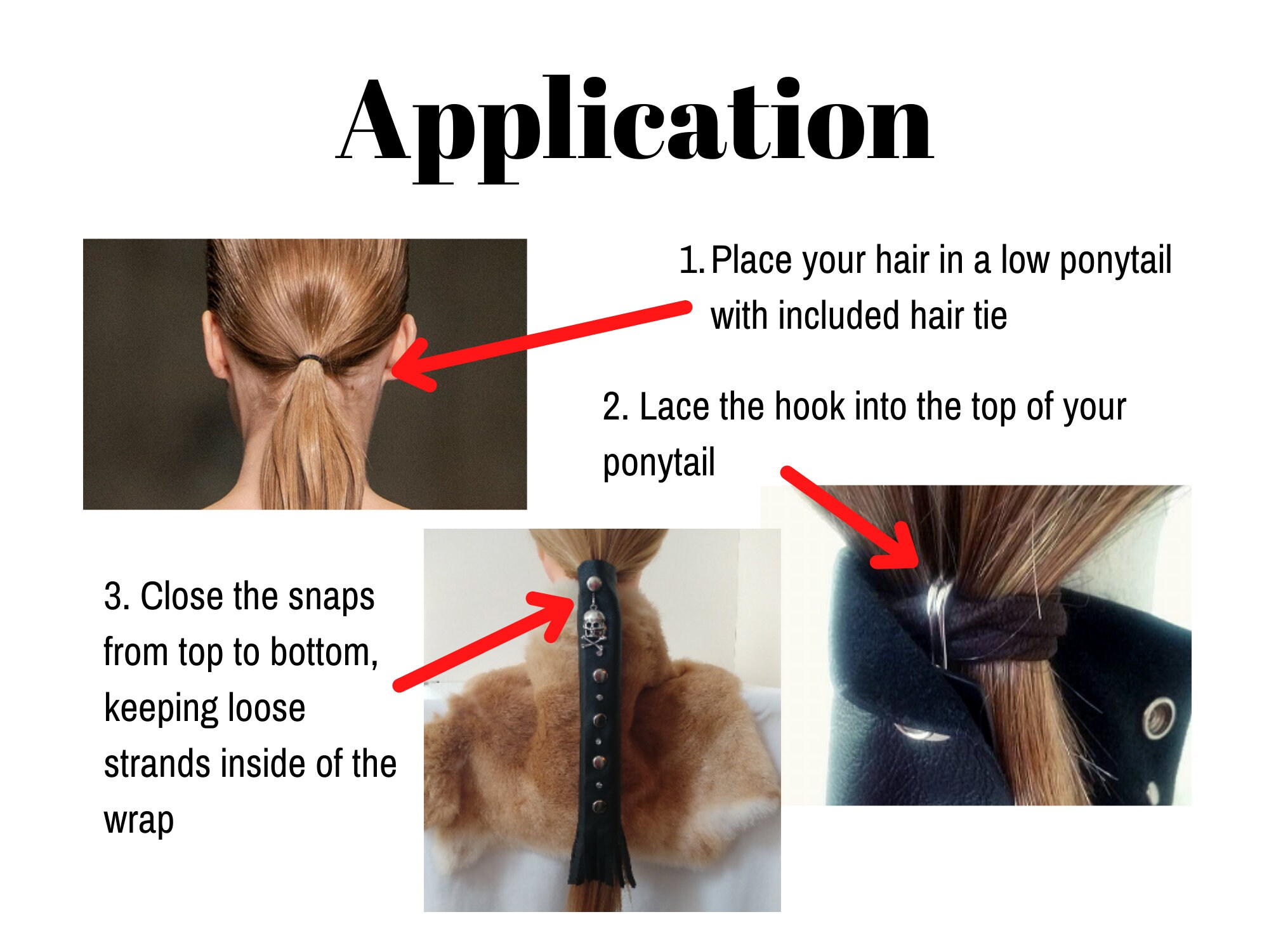 11 INCH BLACK Leather Motorcycle Hair Wrap| Hair Protector, Ponytail ...