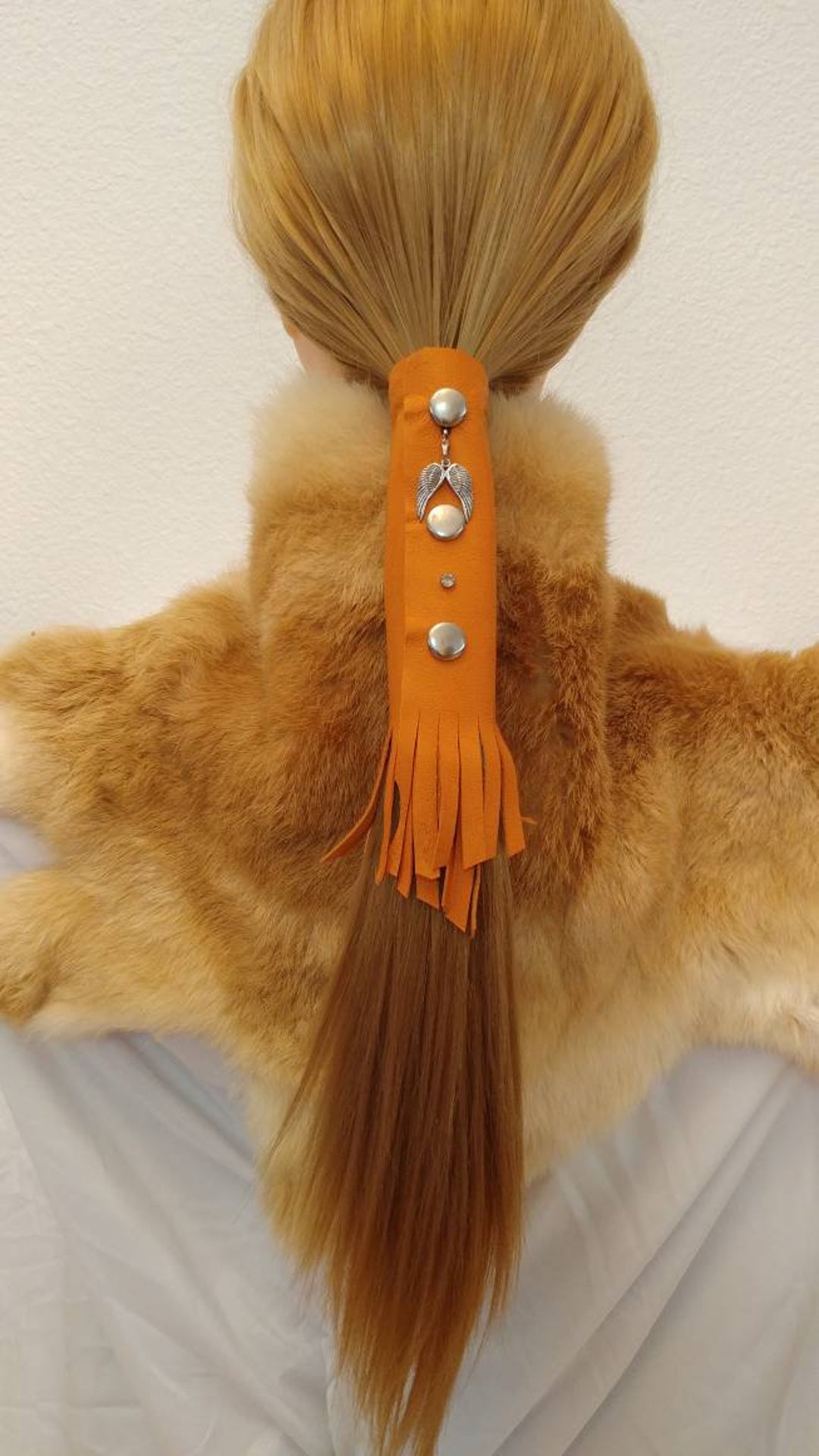 Harley Orange 5 Inch Motorcycle Leather Hair Wrap | Biker Betty's Hair ...