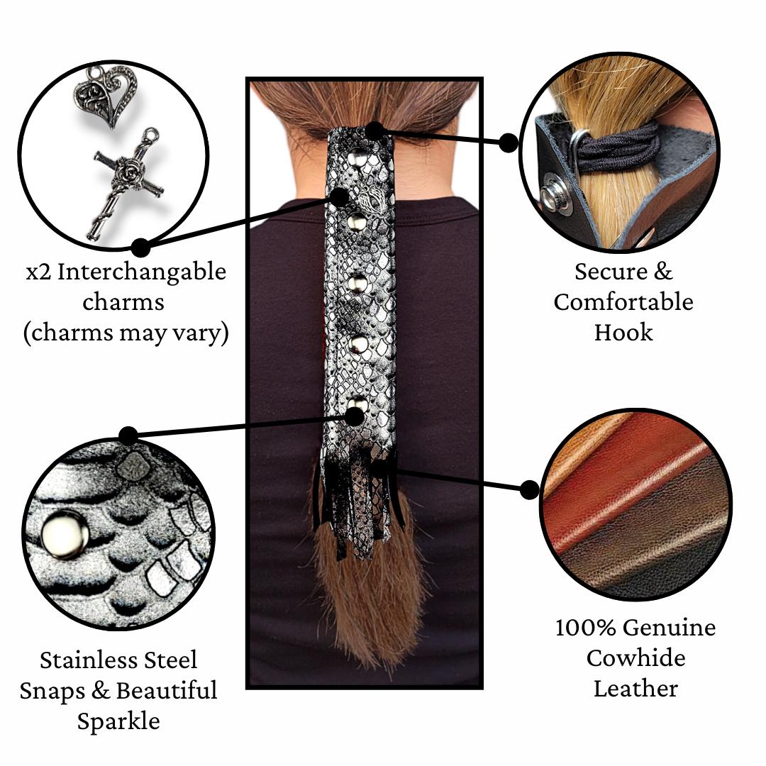Motorcycle Hair Wrap Silver Leather Snakeskin 5" - 22" in | Bike Helmet ...
