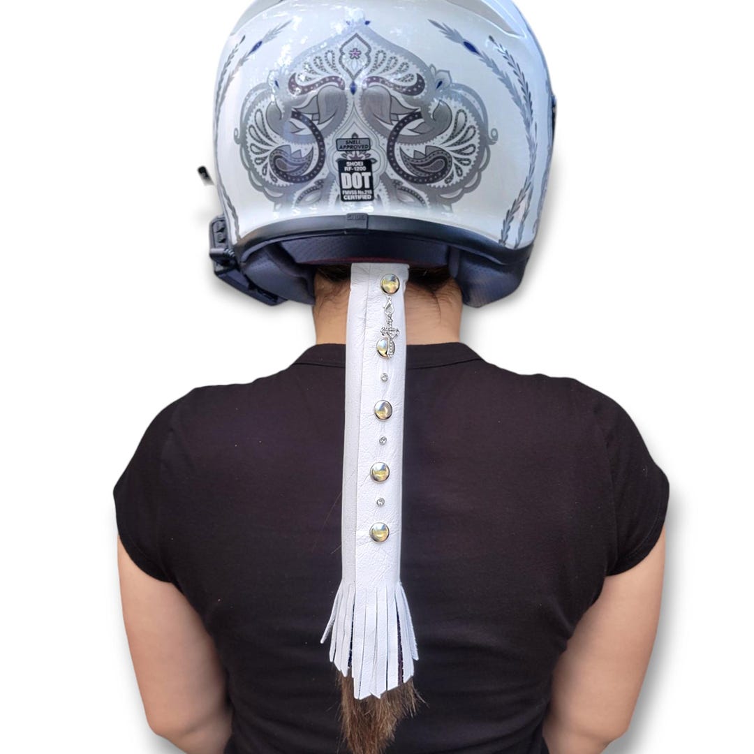 Leather Motorcycle Hair Wrap White - 5 Inches to 22 in | Long Hair ...