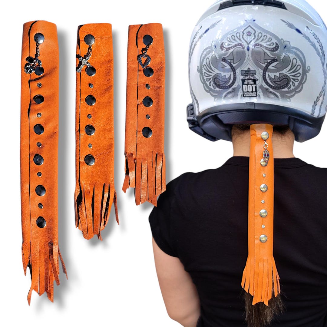 Harley ORANGE Leather Motorcycle Hair Wrap - 5 Inches to 22 in | Long ...