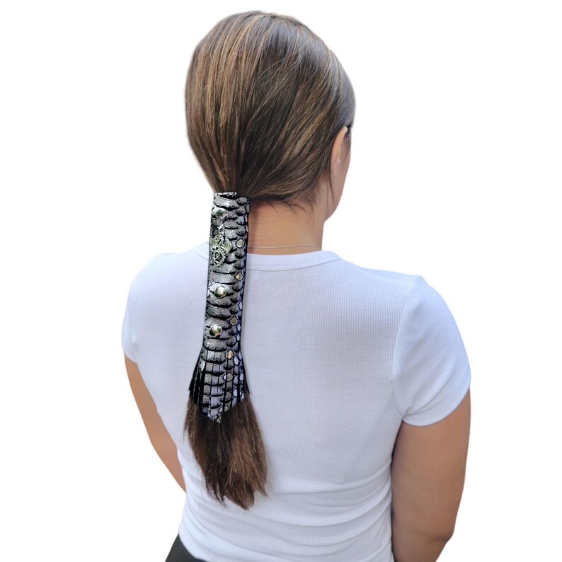 Motorcycle Hair Wrap Silver Leather Snakeskin 5" - 22" in | Bike Helmet ...