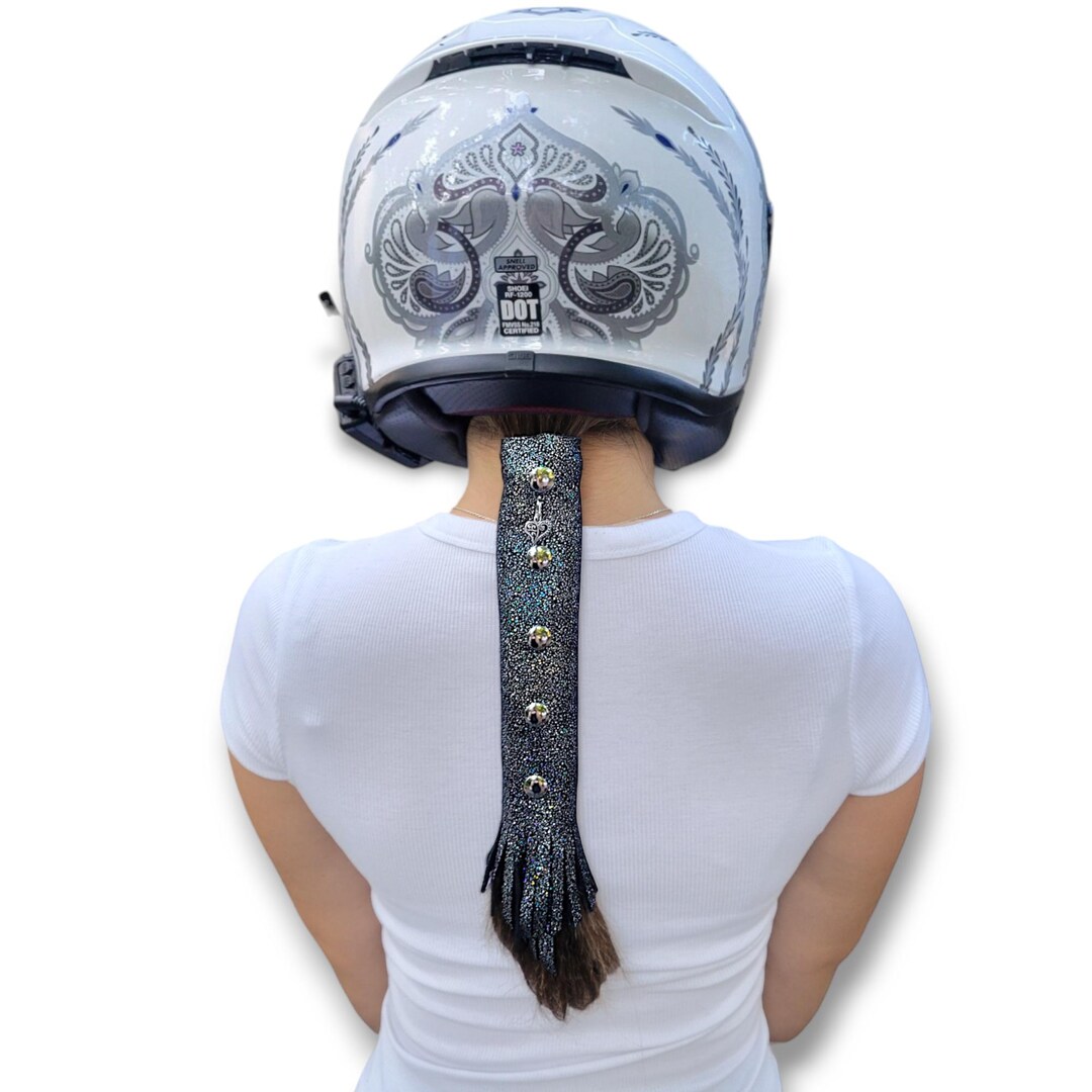 SILVER Sparkle Motorcycle Leather Hair Wrap 5 Inch - 22 Inches | Bike ...