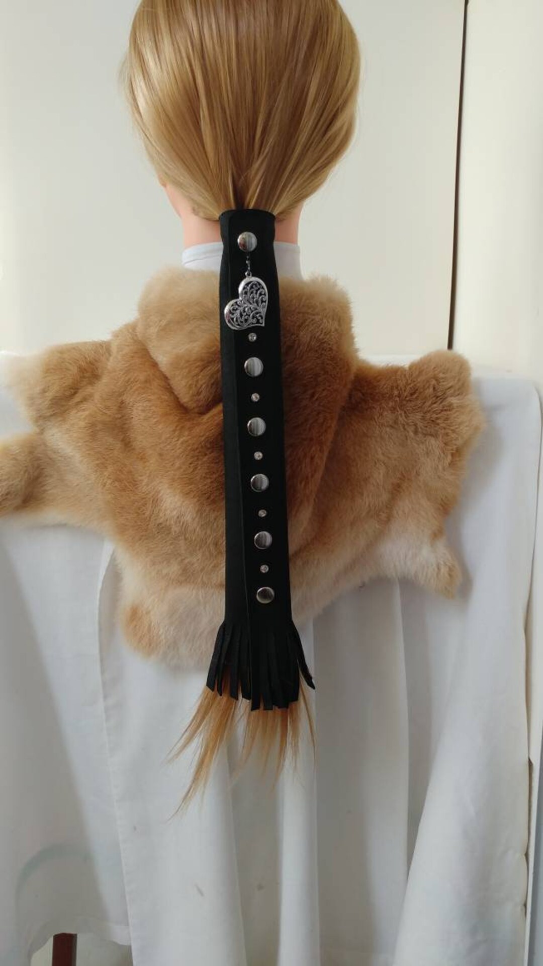 11 INCH BLACK Leather Motorcycle Hair Wrap Hair Protector, Ponytail ...