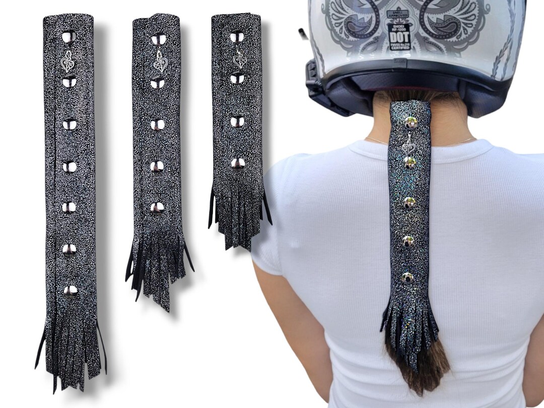 SILVER Sparkle Motorcycle Leather Hair Wrap 5 Inch 22 Inches Bike Hair ...
