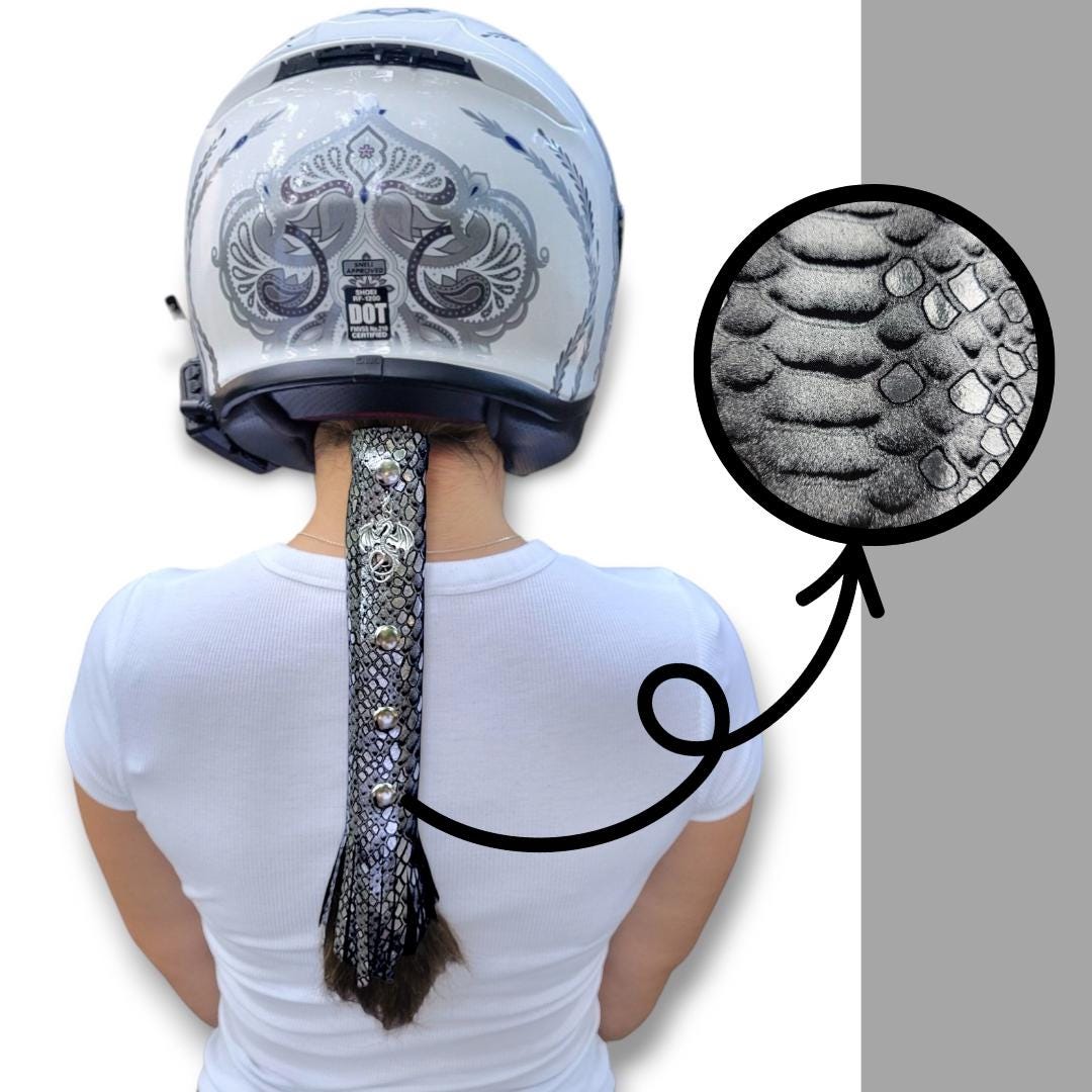 Motorcycle Hair Wrap Silver Leather Snakeskin 5" - 22" in | Bike Helmet ...