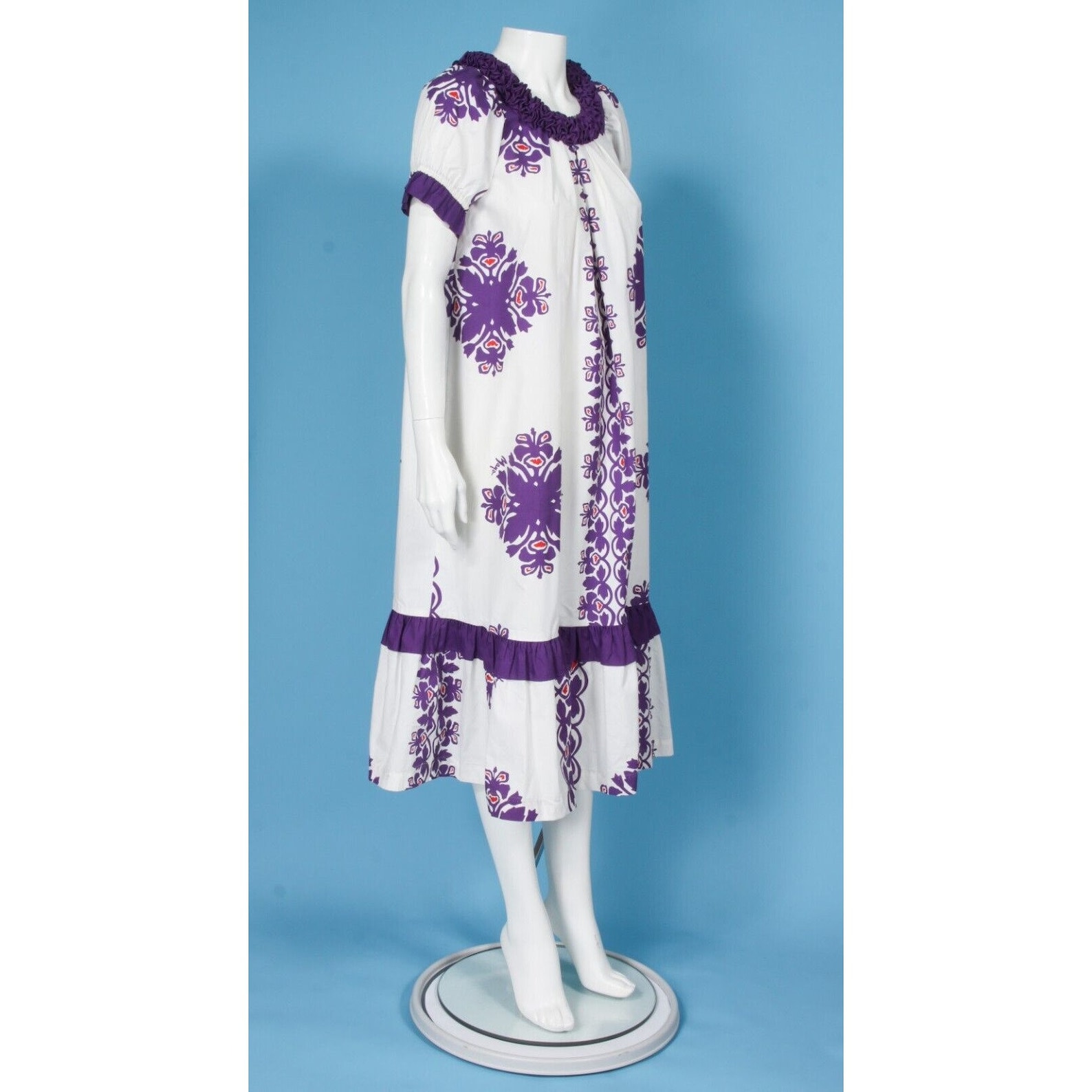 Vintage MAMO HOWELL Hawaiian Aloha Muumuu White Purple Red Floral Sz 10 ...