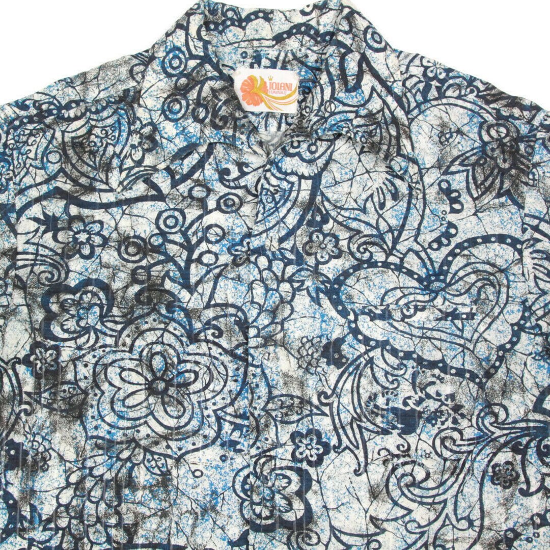 Vintage IOLANI Blaues Blumen Batik Strukturiertes Aloha Herren ...