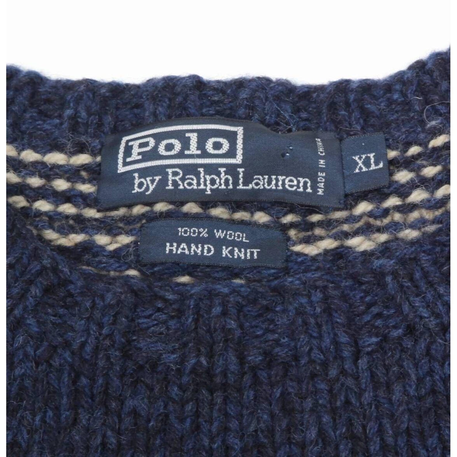 Vintage POLO Ralph Lauren Hand Knit Chunky Eagle Shield Star Sweater XL ...