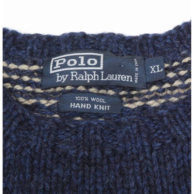 Vintage POLO Ralph Lauren Hand Knit Chunky Eagle Shield Star Sweater XL ...