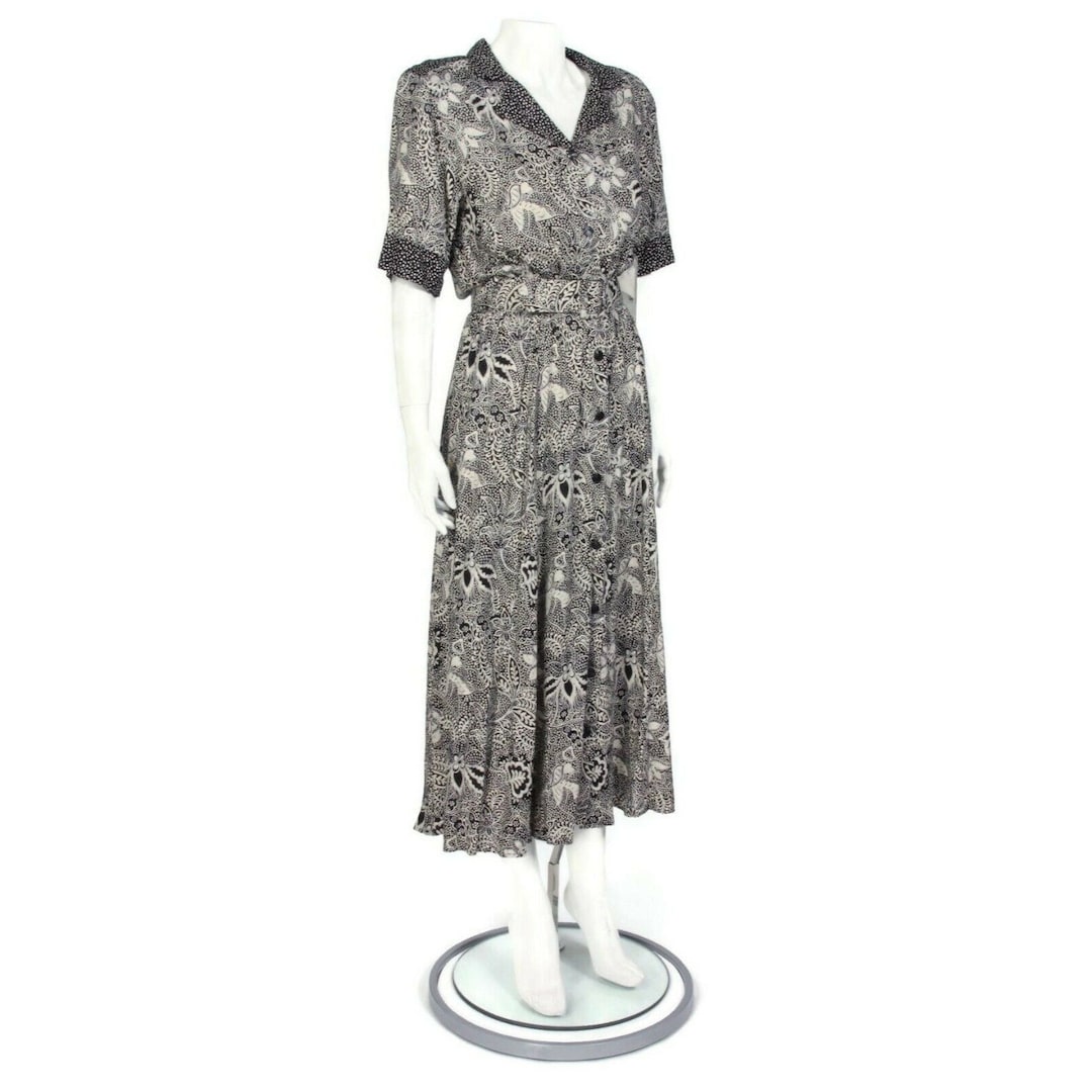 JONATHAN LOGAN Vintage 80's Black Cream Batik Print Belted Dress Sz 8 ...