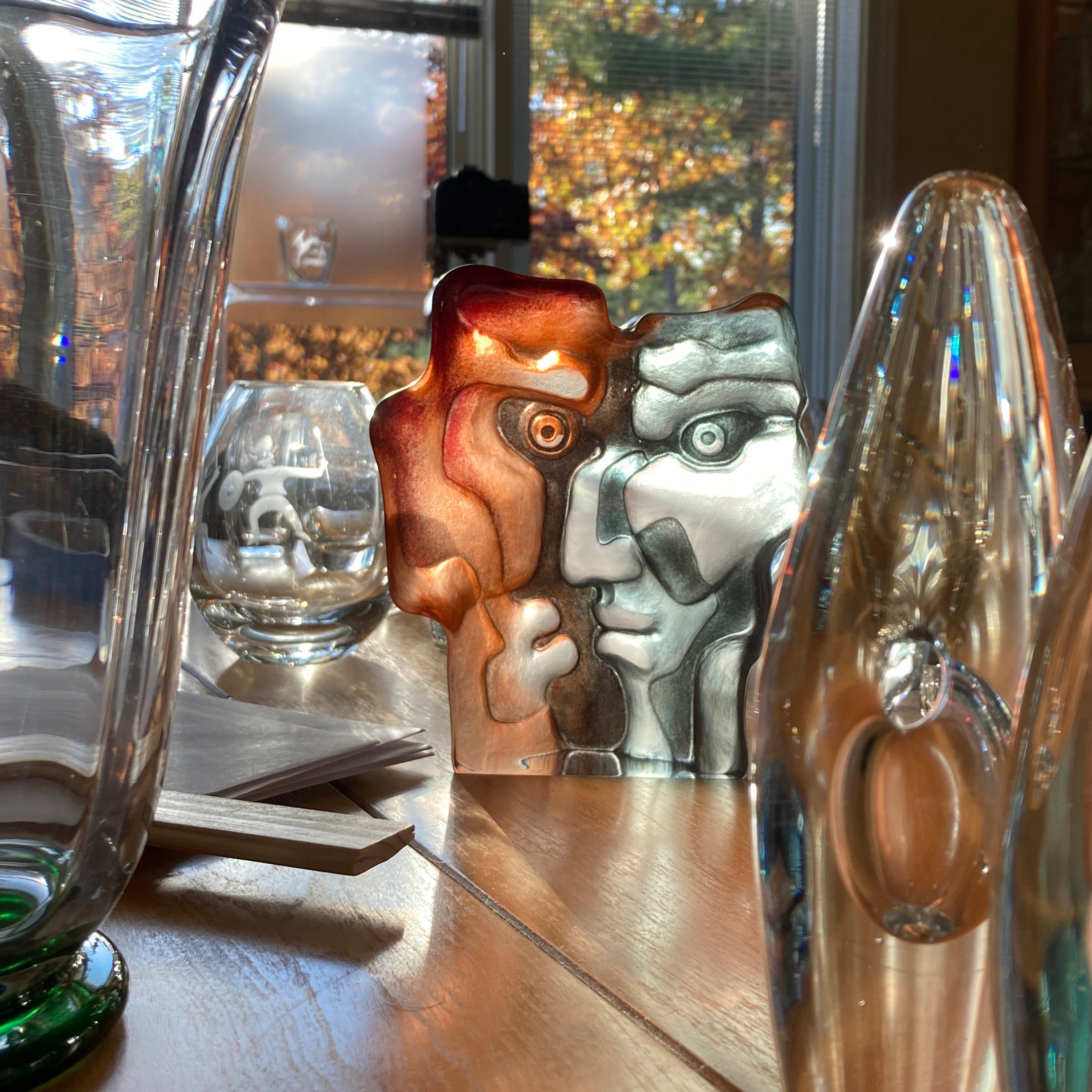 Målerås Crystal Masq Sculpture By Mats Jonasson Sweden 1990s Copper