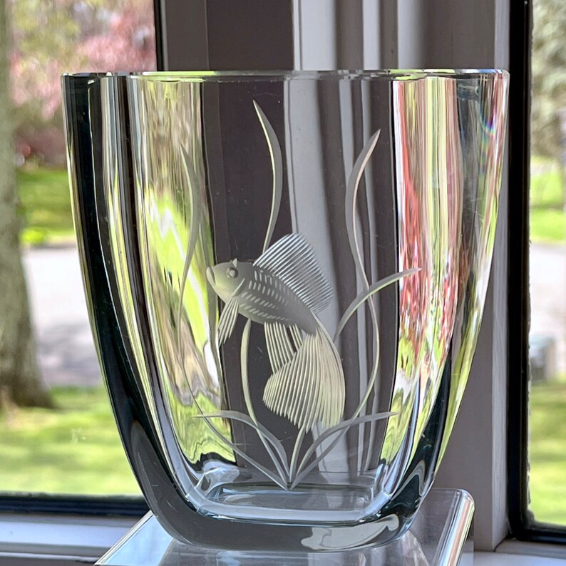 Strömbergshyttan Fish Bowl Vase Blue Green Glass Wheel - Etsy