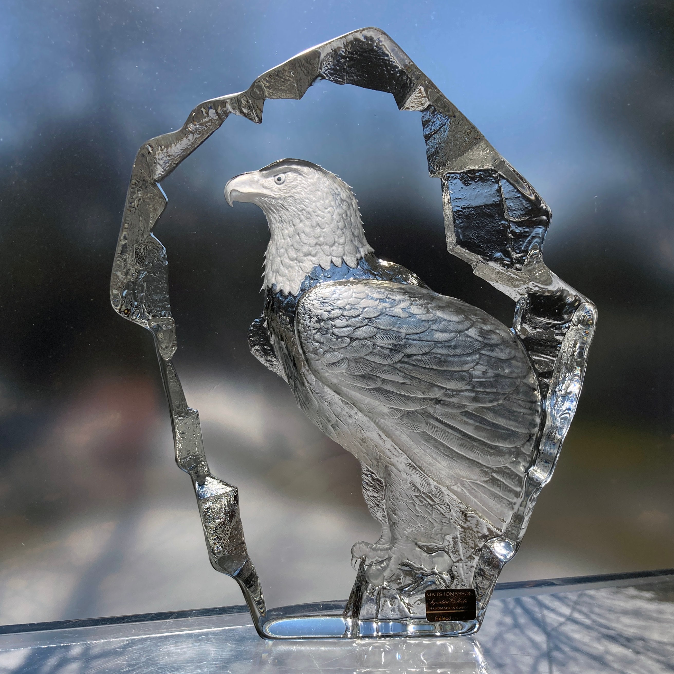 Mats Jonasson Målerås Lead Crystal Bald Eagle Sculpture 1984 Limited