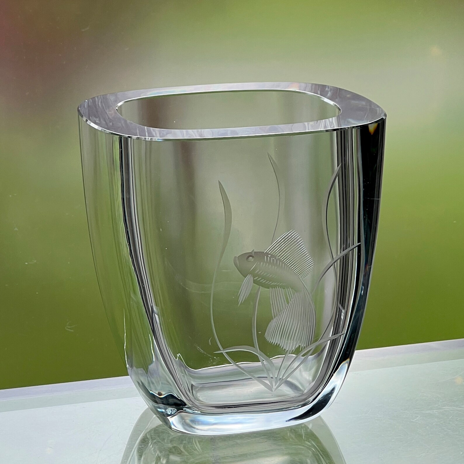 Strömbergshyttan Fish Bowl Vase Blue Green Glass Wheel - Etsy