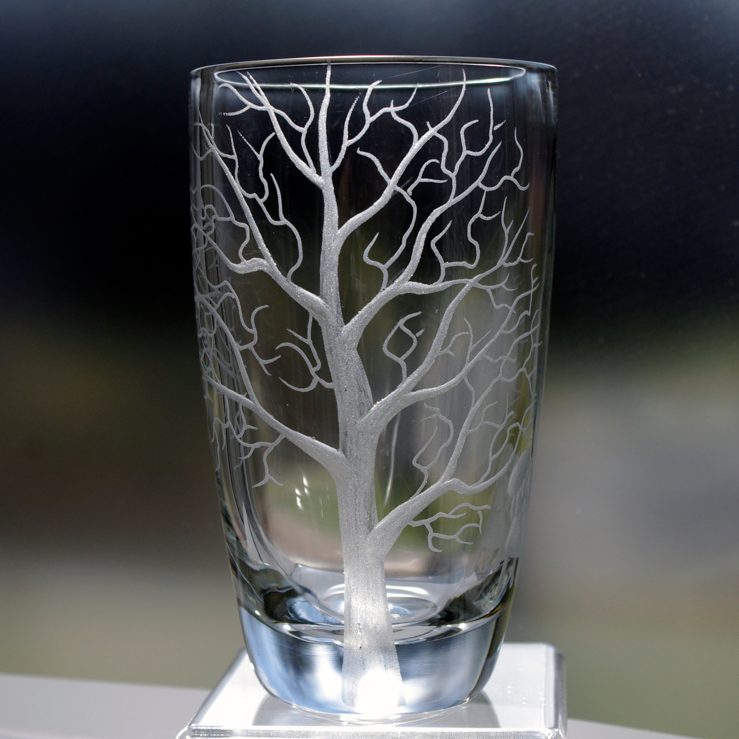 Ekenäs Swedish Engraved Crystal Vase Two People Under an Umbrella and a ...