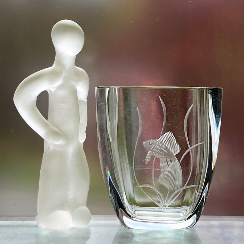 Strömbergshyttan Fish Bowl Vase Blue Green Glass Wheel - Etsy