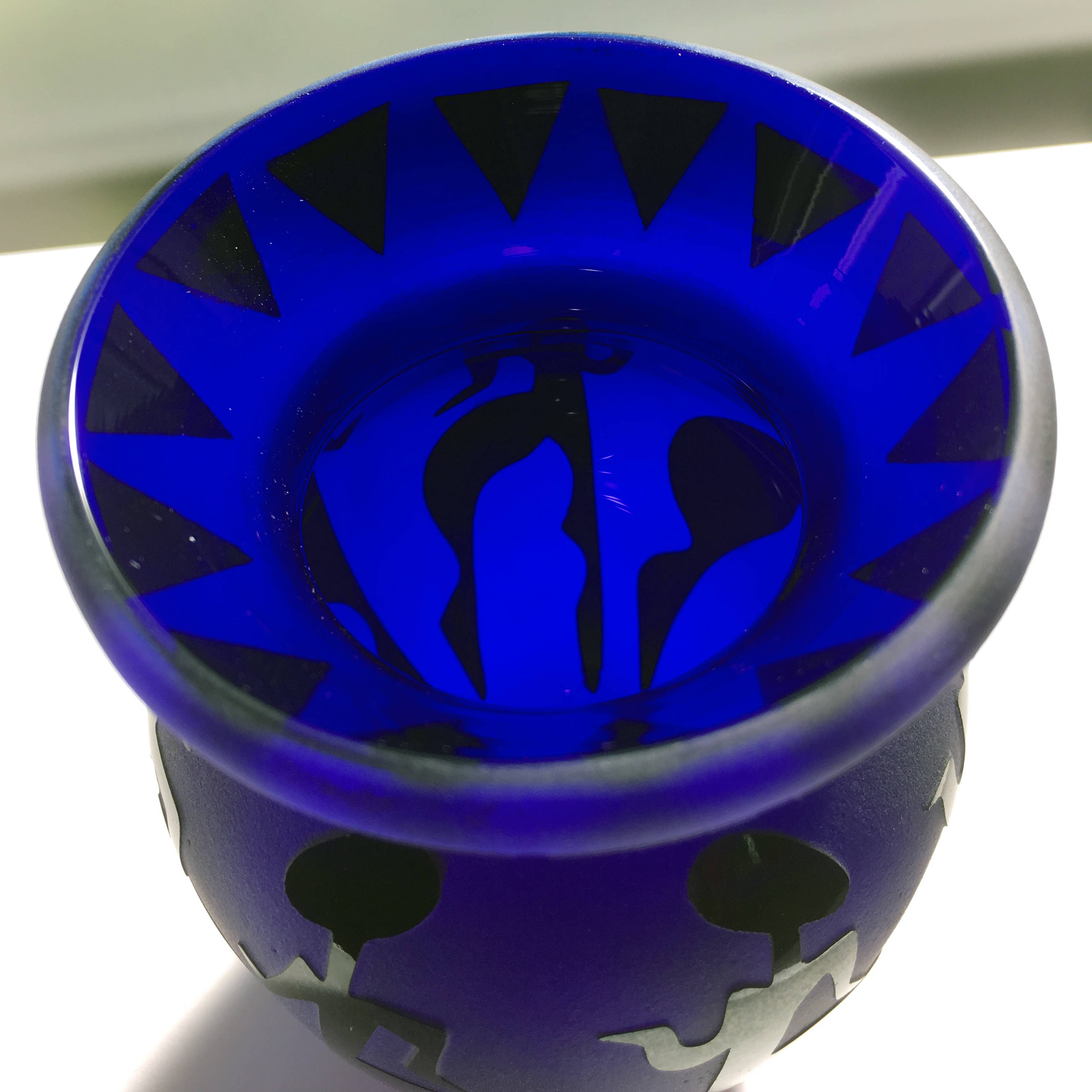 Fellerman Raabe 1990's Cameo Cobalt Glass Vase with African Motif
