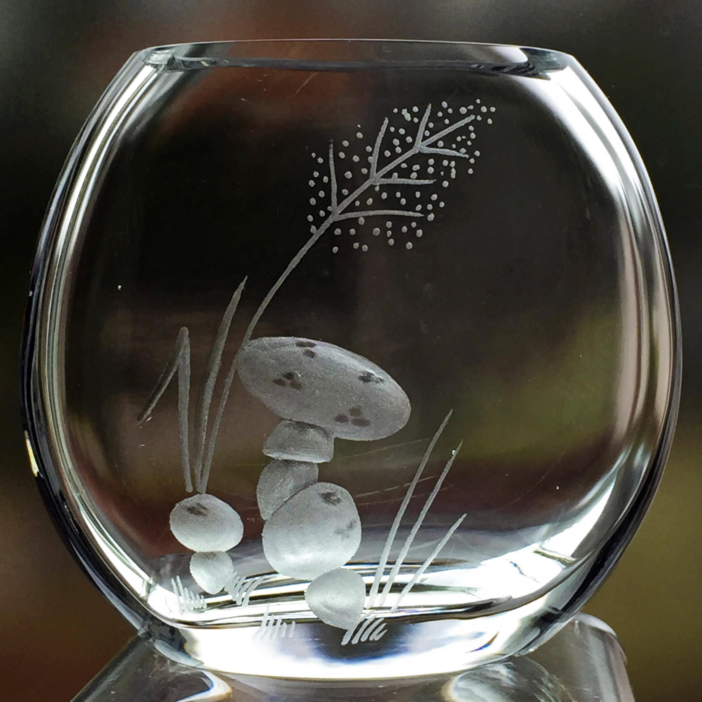 Ekenäs Engraved Swedish Crystal Vase, Woodland Wild Mushrooms, 4 tall ...