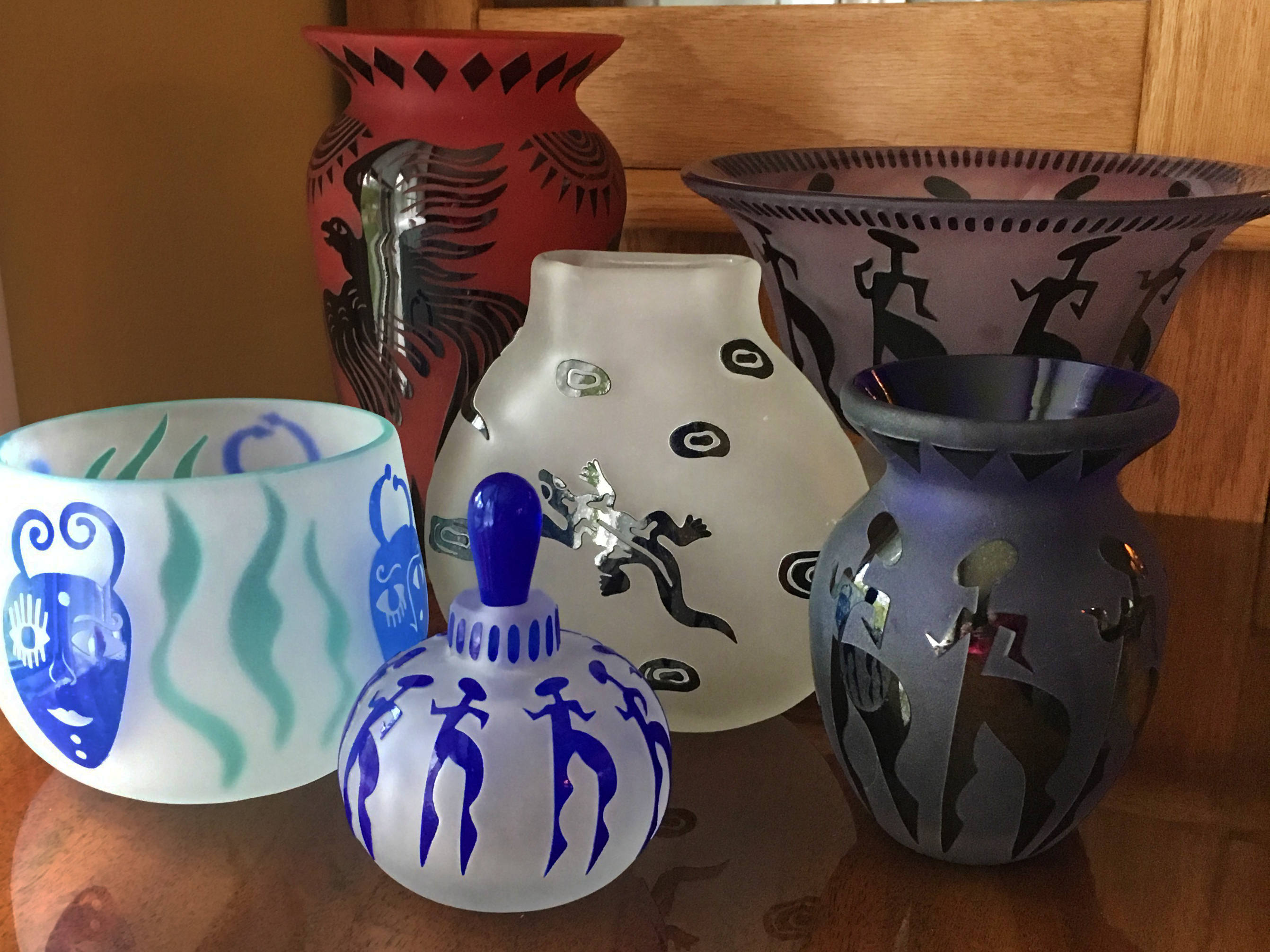 Fellerman Raabe 1990's Cameo Cobalt Glass Vase with African Motif