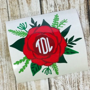 Rose Monogram Decal Rose Decal Floral Decal Flower | Etsy