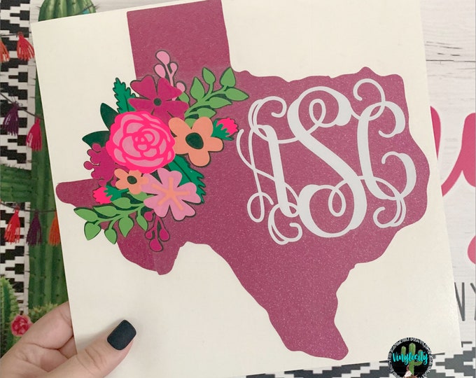 ALL STATES AVAILABLE Floral Texas Monogram Decal Texas - Etsy