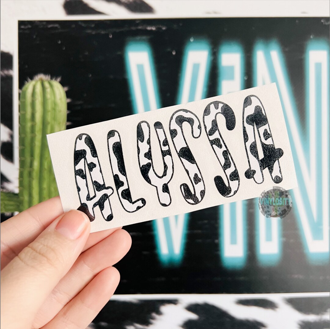 Personalized Cow Print Name Decal | Custom Name Decal | Custom Decal ...