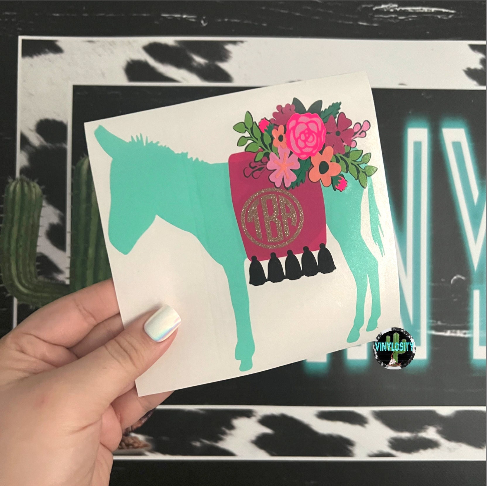 Burro Monogram Decal Floral Donkey Monogram Decal Donkey - Etsy