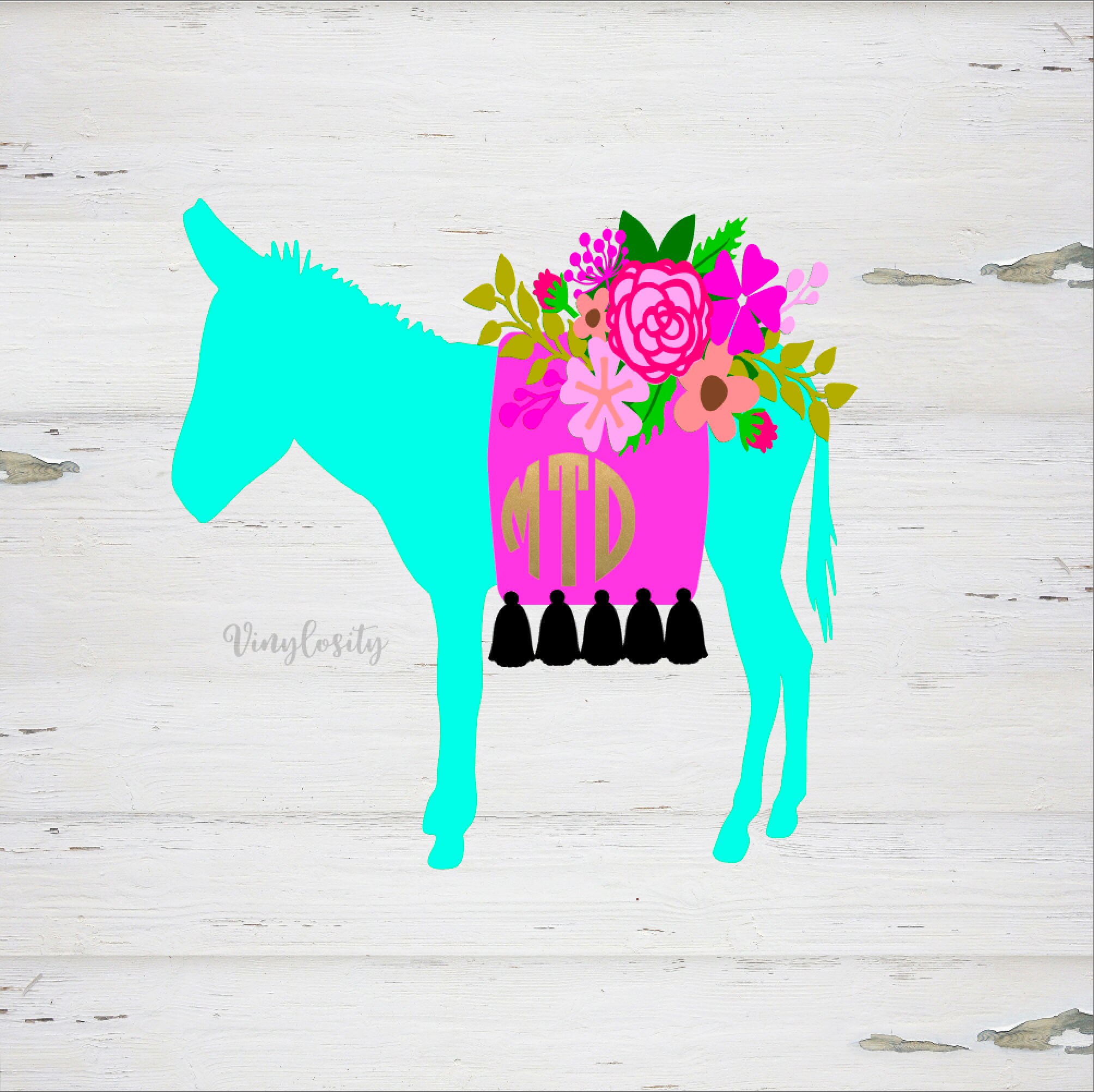 Burro Monogram Decal Floral Donkey Monogram Decal Donkey | Etsy