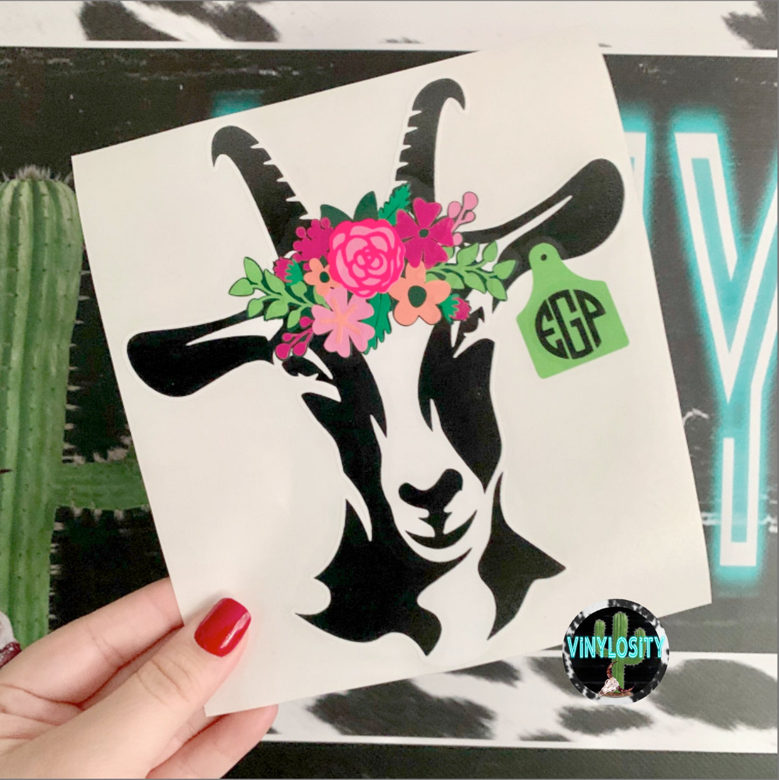 Floral Goat Decal Goat Monogram Goat Tumbler Decal | Etsy