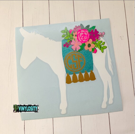 Burro Monogram Decal Floral Donkey Monogram Decal Donkey | Etsy