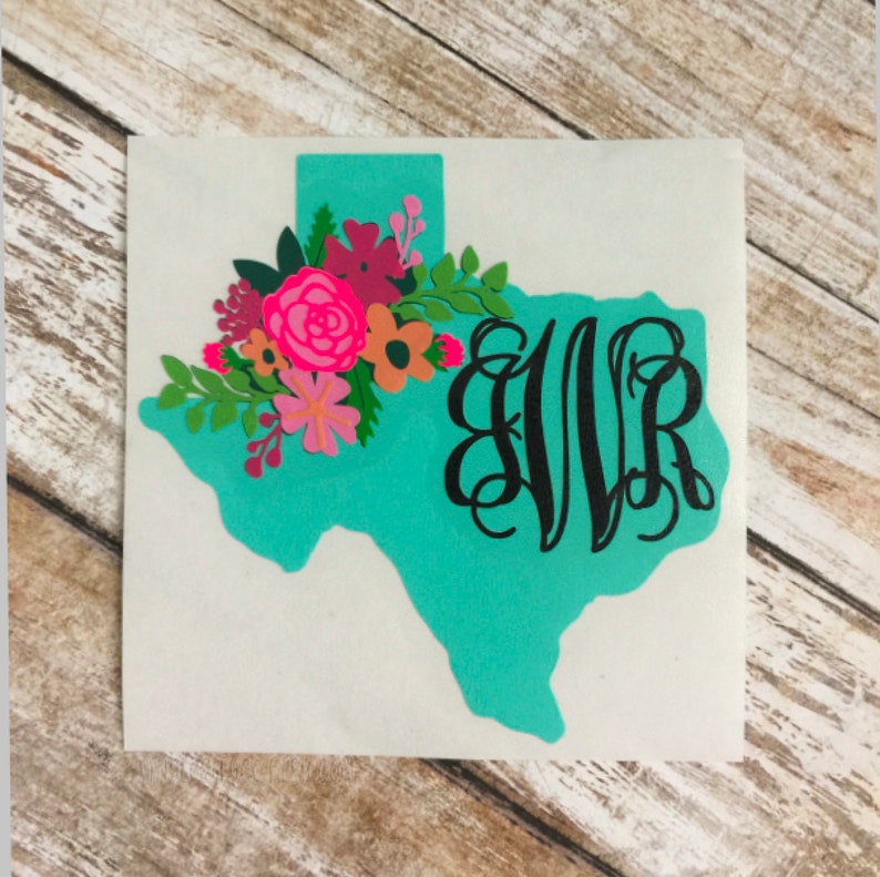 ALL STATES AVAILABLE Floral Texas Monogram Decal Texas - Etsy