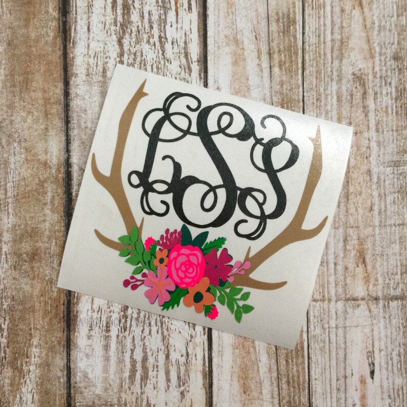 The Original Monogram Deer Antlers Decal Floral Antlers | Etsy