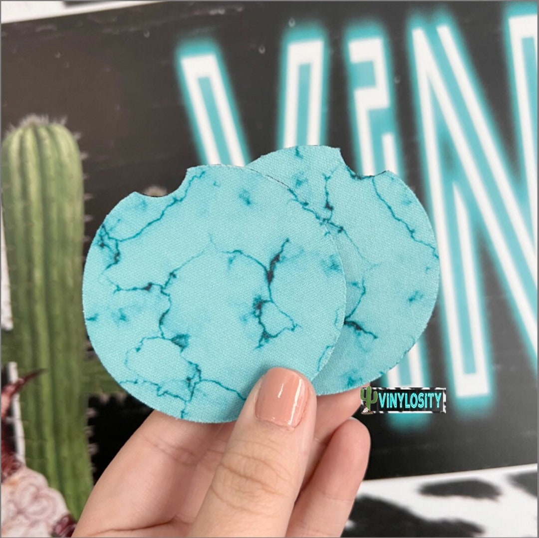 Turquoise Rubber Car Coasters - Set of 2 | Western Car Coasters ...