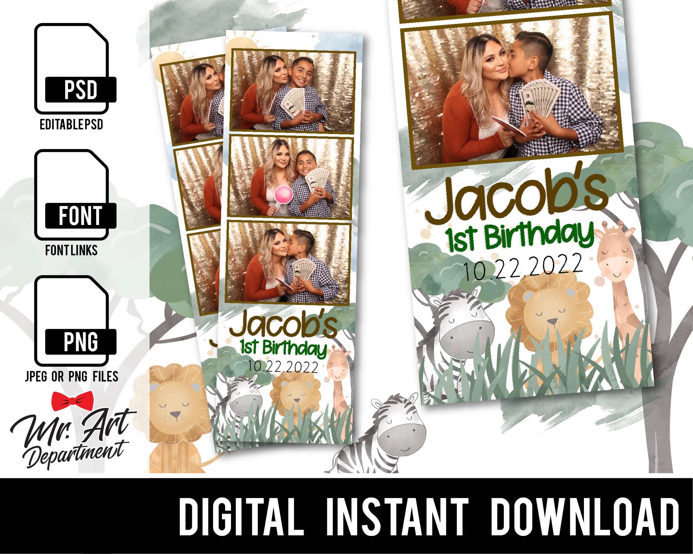 Wild Safari 2x6 Photo Booth Template for Birthday Party - Etsy